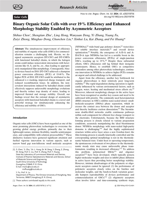 Pdf Binary Organic Solar Cells With Over 19 Efficiency And Enhanced