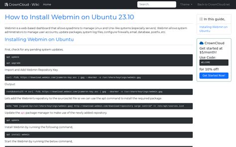 Crowncloud Wiki How To Install Webmin On Ubuntu 23 10