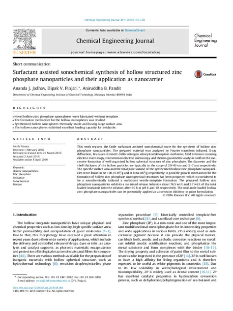 Pdf Surfactant Assisted Sonochemical Synthesis Of Hollow Structured Zinc Phosphate