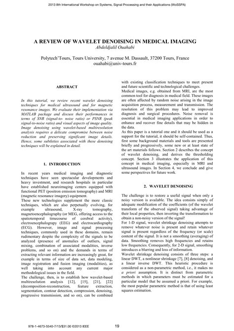 Pdf A Review Of Wavelet Denoising In Medical Imaging
