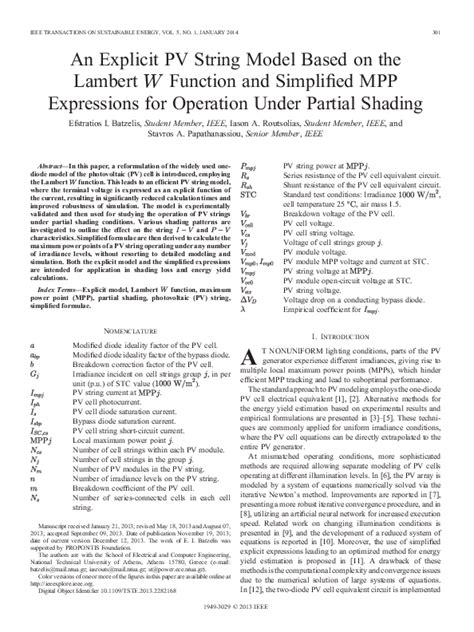 Pdf An Explicit Pv String Model Based On The Lambert W Function And