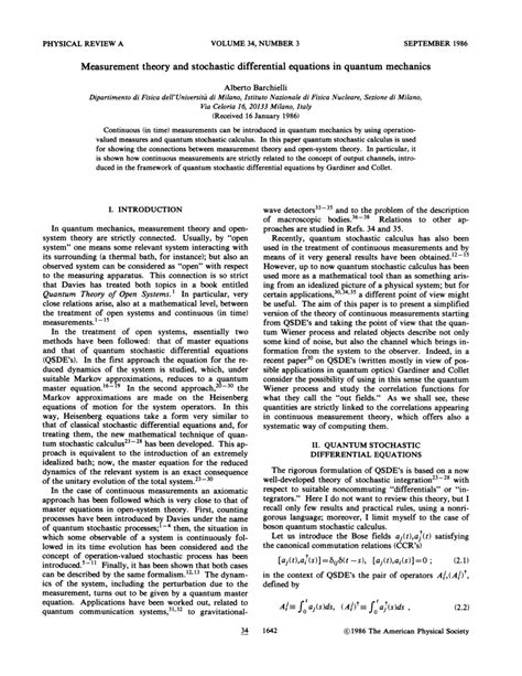 Pdf Measurement Theory And Stochastic Differential Equations In