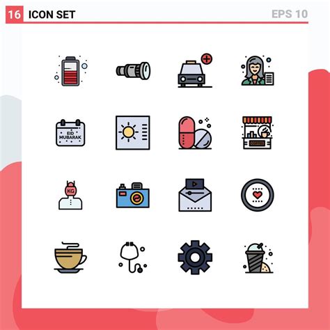 16 Thematic Vector Flat Color Filled Lines And Editable Symbols Of