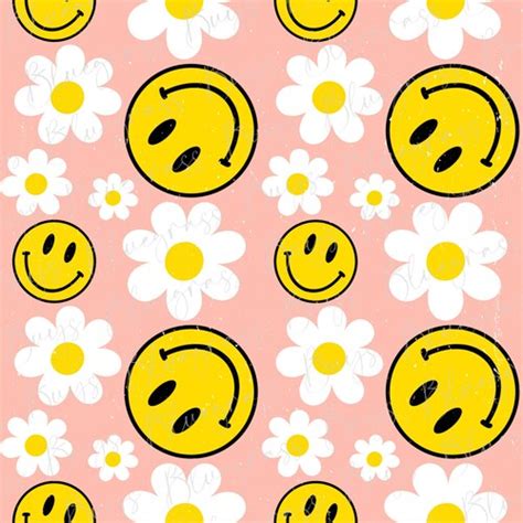 Retro Smiley Face Seamless Pattern Seamless Happy Face Etsy