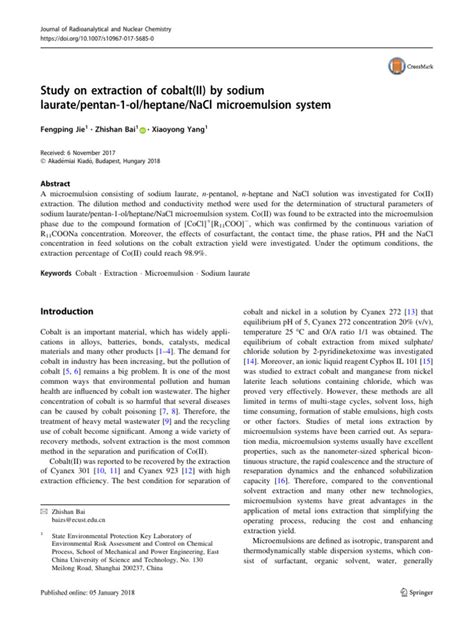17study On Extraction Of Cobalt Ii By Sodium Laurate Pentan Ol
