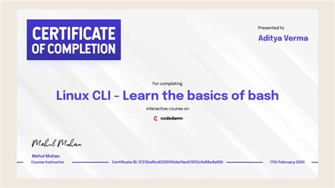 Aditya Vermas Certification For Linux Cli Learn The Basics Of Bash Codedamn