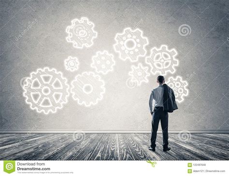 Cogwheel Engine Drawn On Concrete Wall As Symbol For Teamwork An Stock