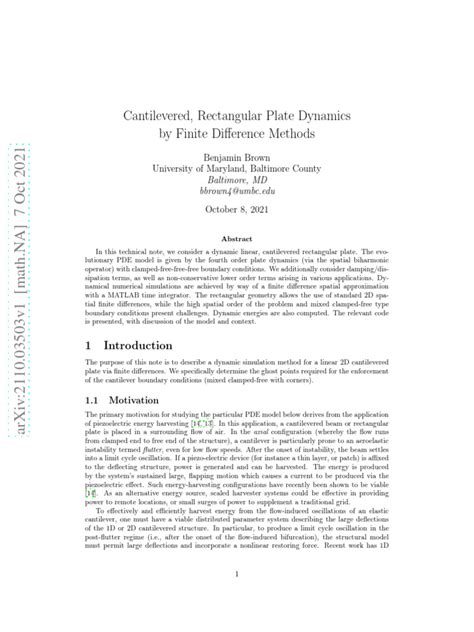 Cantilevered Rectangular Plate Dynamics By Finite Pdf Mathematics