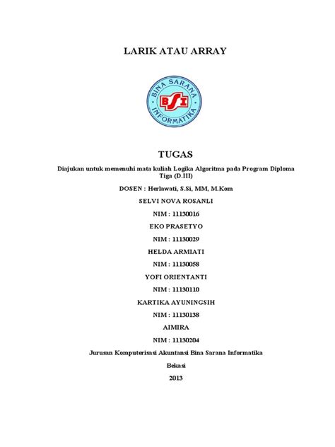 11 1a 04 Kelompok1 Larik Atau Array Pdf Metode And Bahan Ajar