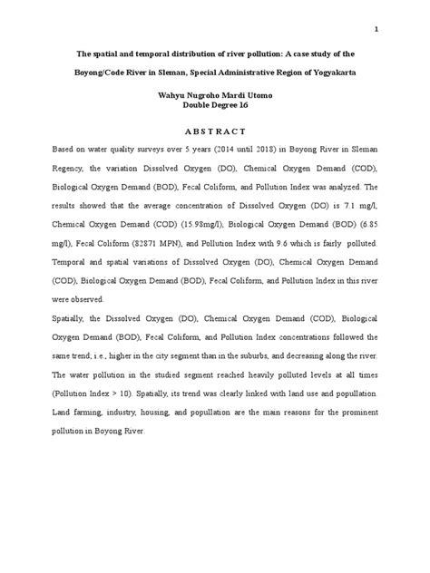 The Spatial And Temporal Distribution Of Pollution In A River Pdf Water Pollution Sewage