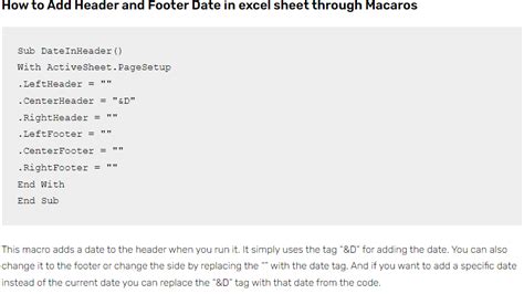 Excel Macros Code To Add Header And Footer Excel Templates