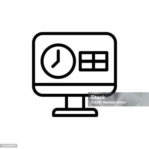 캘린더 모니터 시계 아이콘입니다 간단한 라인 Ui 및 Ux 웹 사이트 또는 모바일 응용 프로그램에 대한 Almanac 아이콘의 벡터 요소를 윤곽 0명에 대한 스톡 벡터 아트