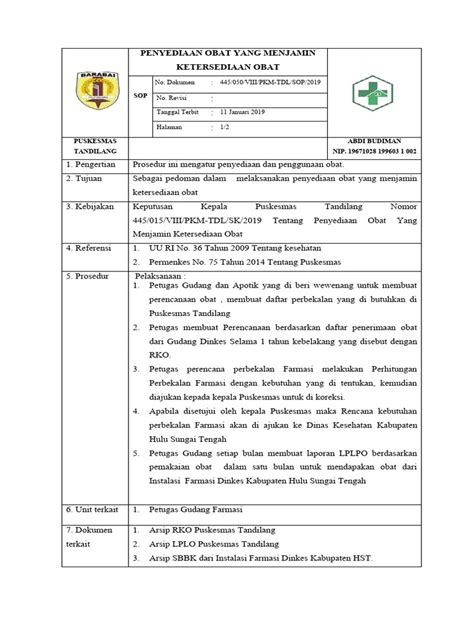 8 2 1 4 sop penyediaan obat yang menjamin ketersediaan obat final pdf