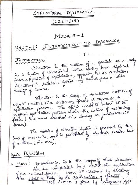 Structural Dynamics Module 1 Notes Pdf