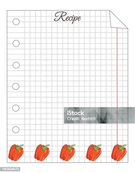 케이지에 있는 잎 메모장 시트입니다 참고 용지 조리법에 대한 종이 빨간 피망 장식 조리법 종이 공란에 대한 스톡 벡터 아트 및 기타 이미지 Istock