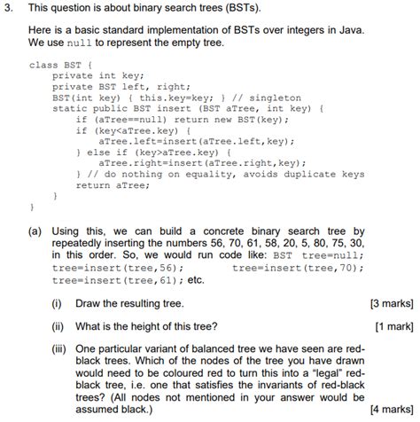 Solved 3 This Question Is About Binary Search Trees Bsts