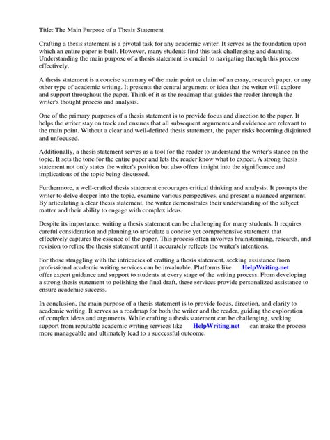 Main Purpose Of A Thesis Statement Pdf Essays Thesis