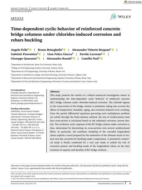 2021 Pelle Time Dependent Cyclic Behavior Of Reinforced Concrete Bridge Columns Under Pdf
