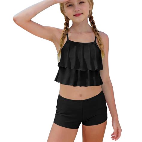 Bfhhya Teens Girls Summer Swimsuit 2 Piece Ruffle Tankini Swimsuits