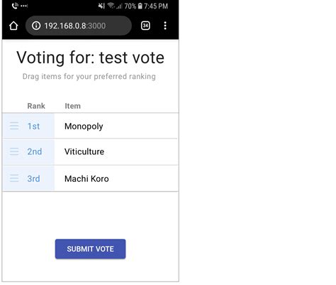 Web App How Best To Display A Rankable List With A Heading And Submit Button User