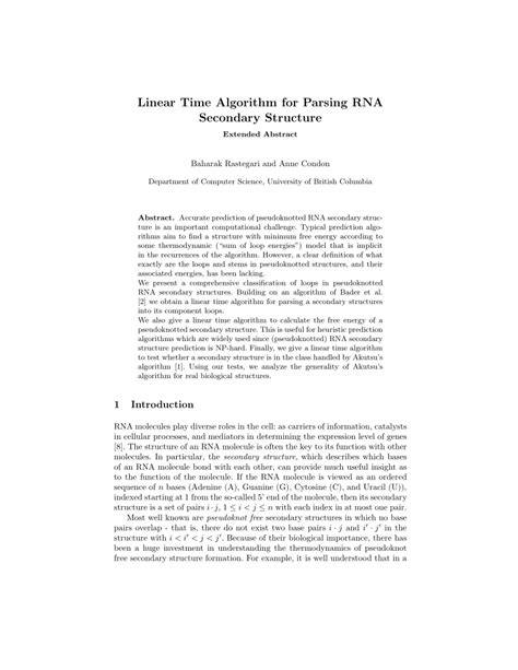 Pdf Linear Time Algorithm For Parsing Rna Secondary Structure