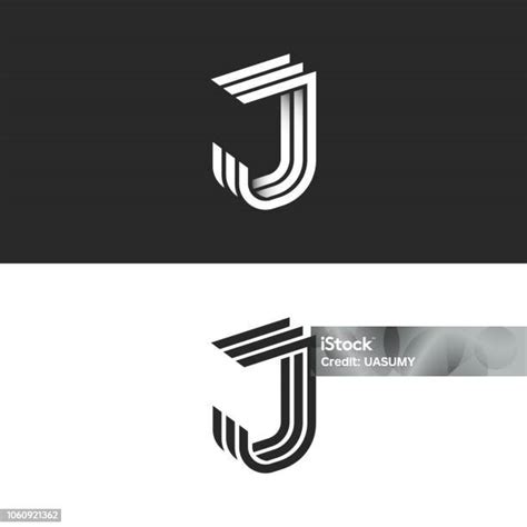 아이소메트릭 글꼴 초기 모노 그램 흑인과 백인 3d 기하학적 평행선 모양 그림자 그라데이션으로 로고 J 편지 창의적인 현대 Jjj 관점 엠 블 럼 타이 포 그래피 디자인