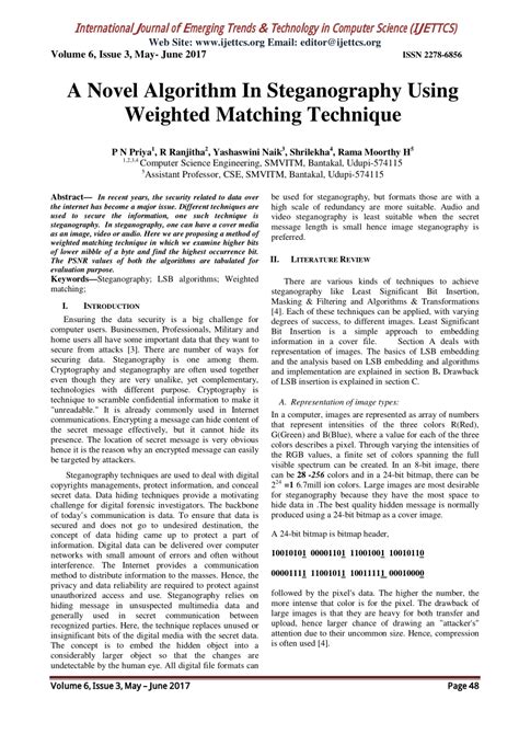 Pdf A Novel Algorithm In Steganography Using Weighted Matching Technique