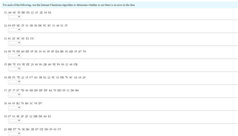 Solved For Each Of The Following Use The Internet Checksum