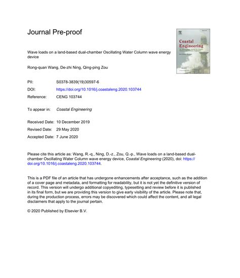 Pdf Wave Loads On A Land Based Dual Chamber Oscillating Water Column