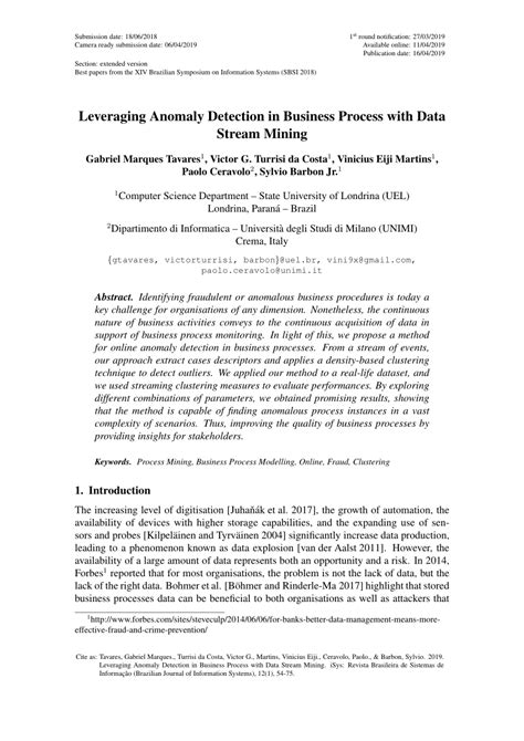 pdf leveraging anomaly detection in business process with data stream