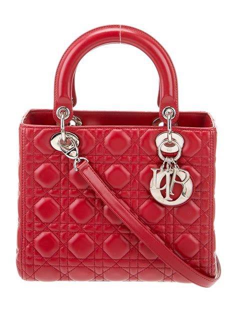 Christian Dior Cannage Lady Dior Medium Burgundy Handle Bags
