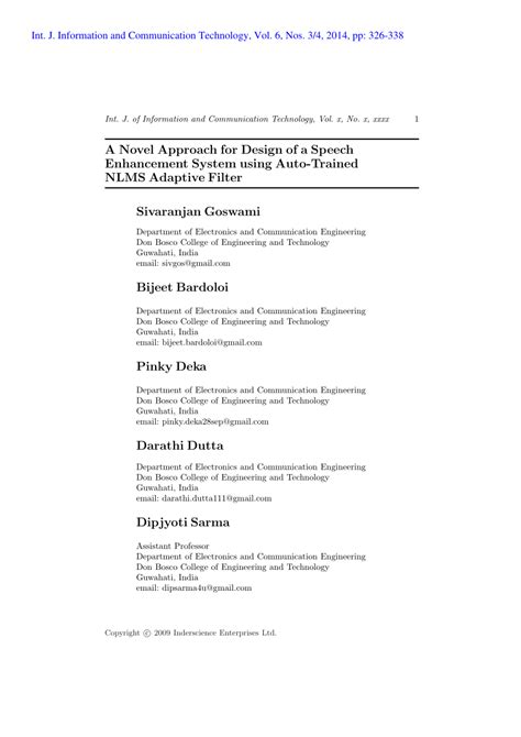 Pdf A Novel Approach For Design Of A Speech Enhancement System Using Auto Trained Nlms