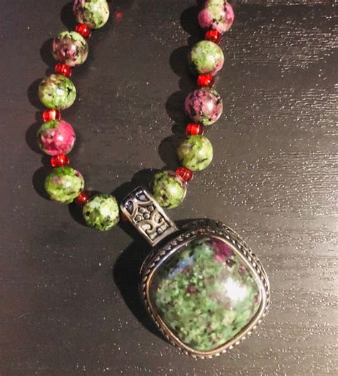Handmade Ruby Zoisite Pendant Necklace Beaded Necklace For Women