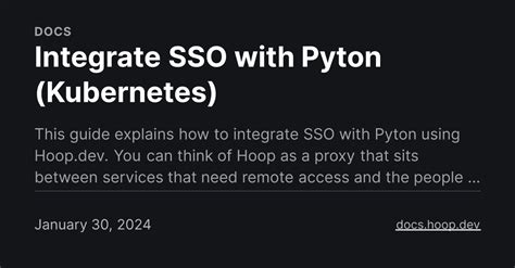 Integrate Sso With Pyton Kubernetes