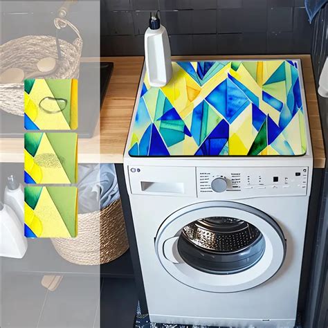 1개 기하학적 컬러 블록 식기 건조 매트 세탁기 카운터탑 냉장고 및 전자레인지용 다용도 흡수 패드 세탁기 커 Temu