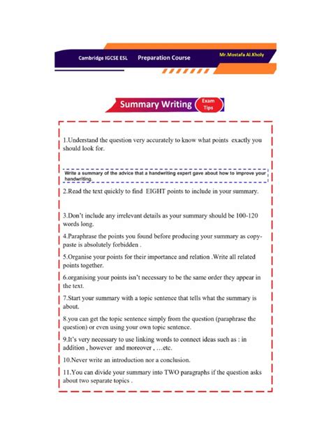 Igcse English Summary Writing Pdf