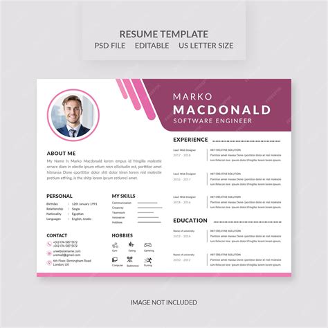 Premium Psd Beautiful Pink Resume Template