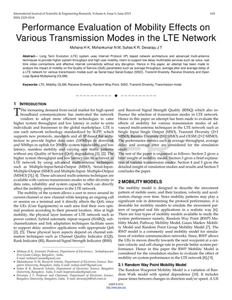 Pdf Performance Evaluation Of Mobility Effects On Various Transmission Modes In The Lte Network