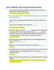 Basics Of Macroeconomics Unit Challenge Docx Unit Challenge Key Concepts Of