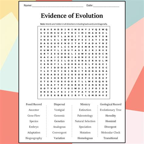 Evidence Of Evolution Word Search Puzzle Worksheet Activity Pdf Printablebazaar