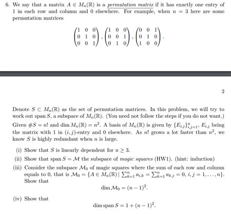 solved 6 we say that a matrix a∈mn r is a permutation