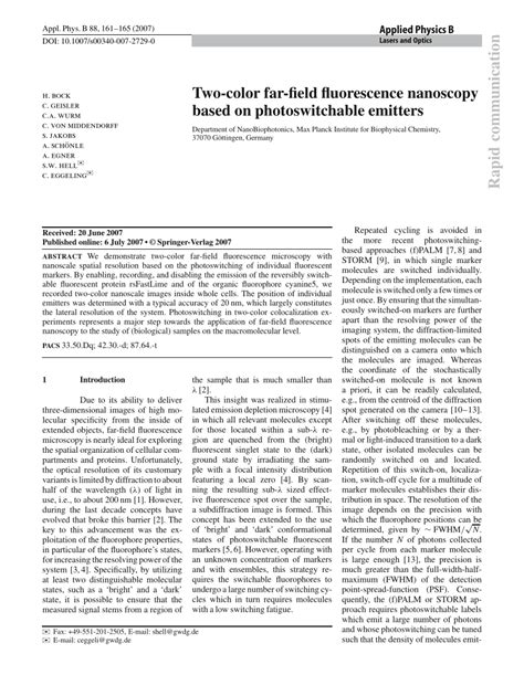 Pdf Two Color Far Field Fluorescence Nanoscopy Based On Photoswitching Emitters