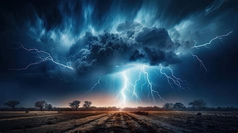 Premium Ai Image Lightning Strikes Over A Field