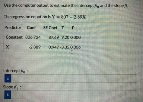 Solved Use The Computer Output To Estimate The Intercept ßo