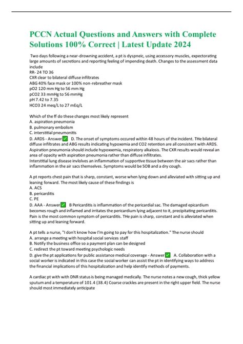 pccn actual questions and answers with complete solutions 100 correct