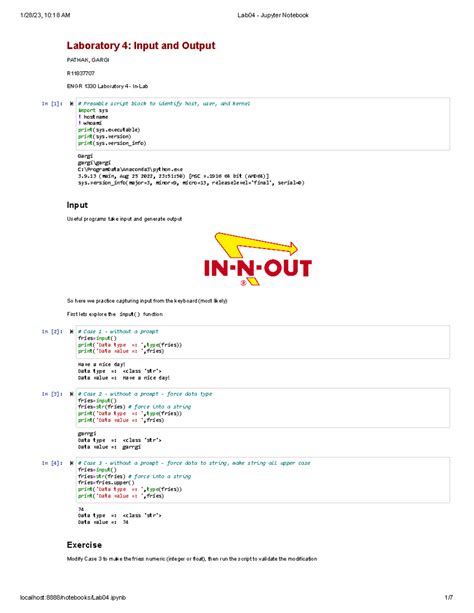 Lab04 Jupyter Notebook Laboratory 4 Input And Output Pathak Gargi R Engr 1330 Laboratory 4