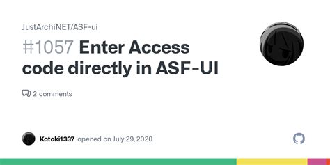 enter access code directly in asf ui · issue 1057 · justarchinet asf