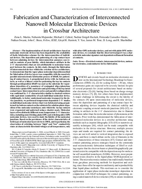 Pdf Fabrication And Characterization Of Interconnected Nanowell Molecular Electronic Devices