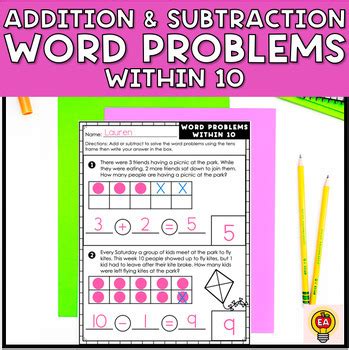 Addition And Subtraction Word Problems Within 10 By Extraordinary Apples