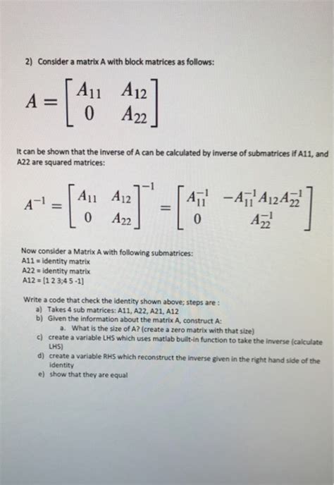 solved 2 consider a matrix a with block matrices as follows